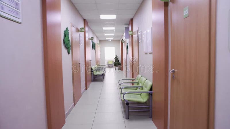 4K. Long Empty Corridor of the Medical Center Building Stock Video ...