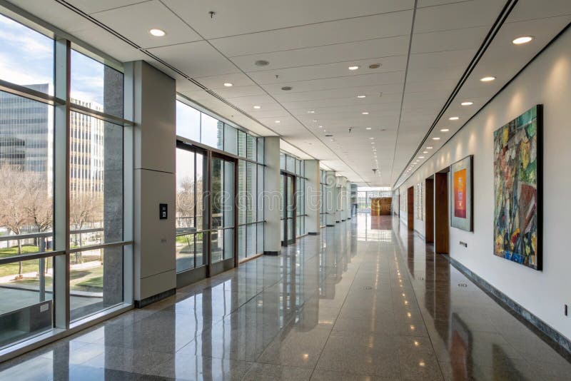 Empty Long Corridor in Modern Office Building Stock Illustration ...