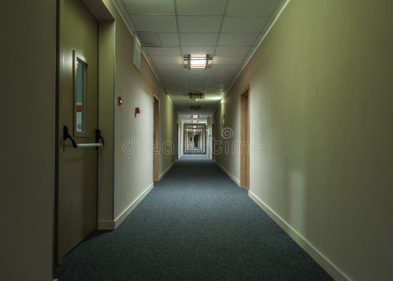 Long hotel hallway stock photo. Image of linoleum, neon - 33200450