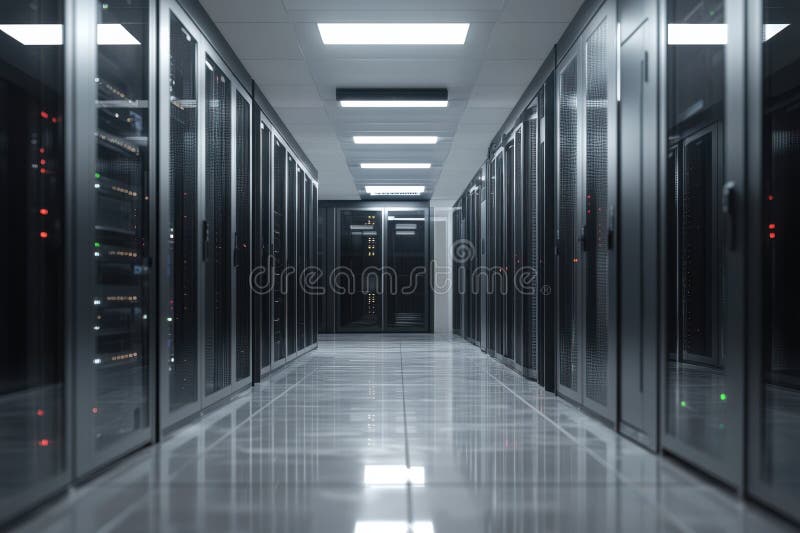 A Long, Empty Hallway with Many Doors and Windows Stock Image - Image ...