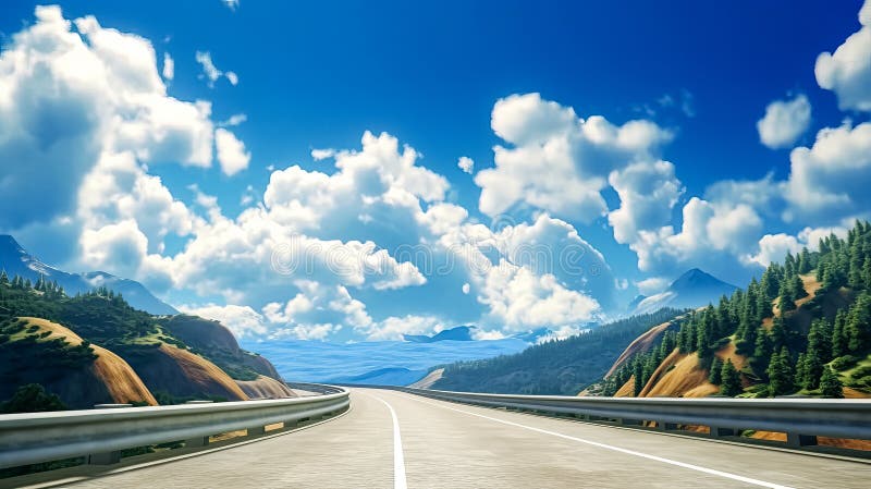 A Long, Empty Highway with a Blue Sky and Clouds Stock Photo - Image of ...