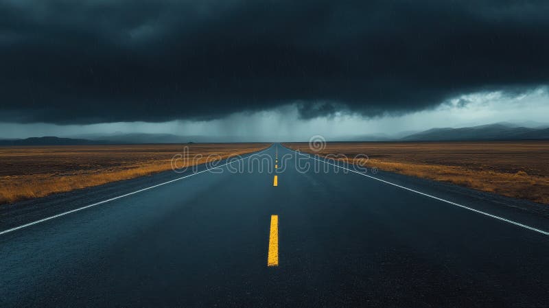 Long Empty Highway Stretching Across Flat Plains Stock Photo - Image of ...