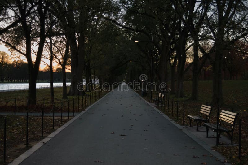 Empty Park Pathway at Sunset Stock Image - Image of wood, walk: 318916199