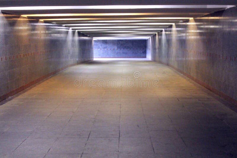 A Long Empty Rectangular Tunnel with Lanterns in the City Underground ...