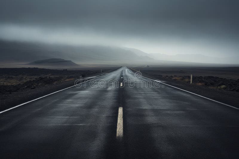 Long Empty Road with Dark Sky in the Background and Few Clouds ...