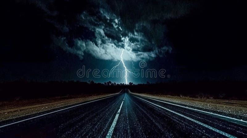 Ai Generated Lightning Bolt Striking Long Road Distance Stock Photos - Free & Royalty-Free Stock ...