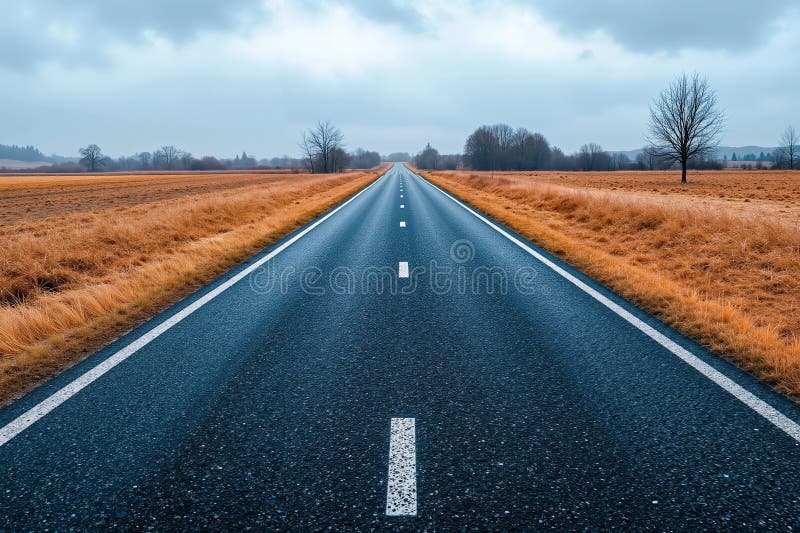 A Long Empty Road in the Middle of a Field Stock Image - Image of ...