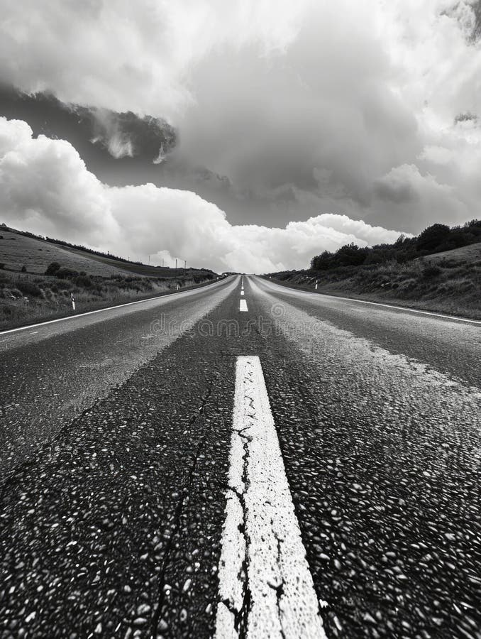 A Long, Empty Road with a White Line Down the Middle Stock Photo ...