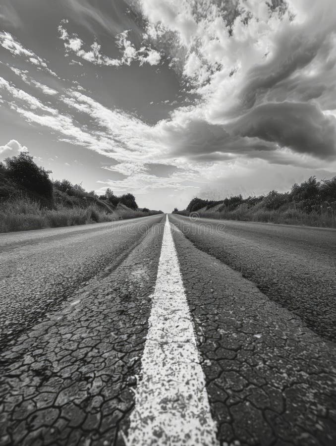 A Long, Empty Road with a White Line Down the Middle Stock Photo ...