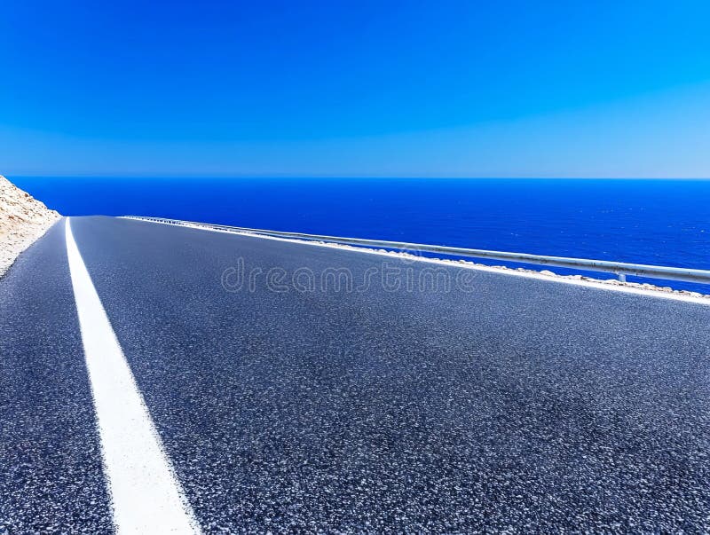 A Long Empty Road with a White Line on the Side of it Stock Image ...