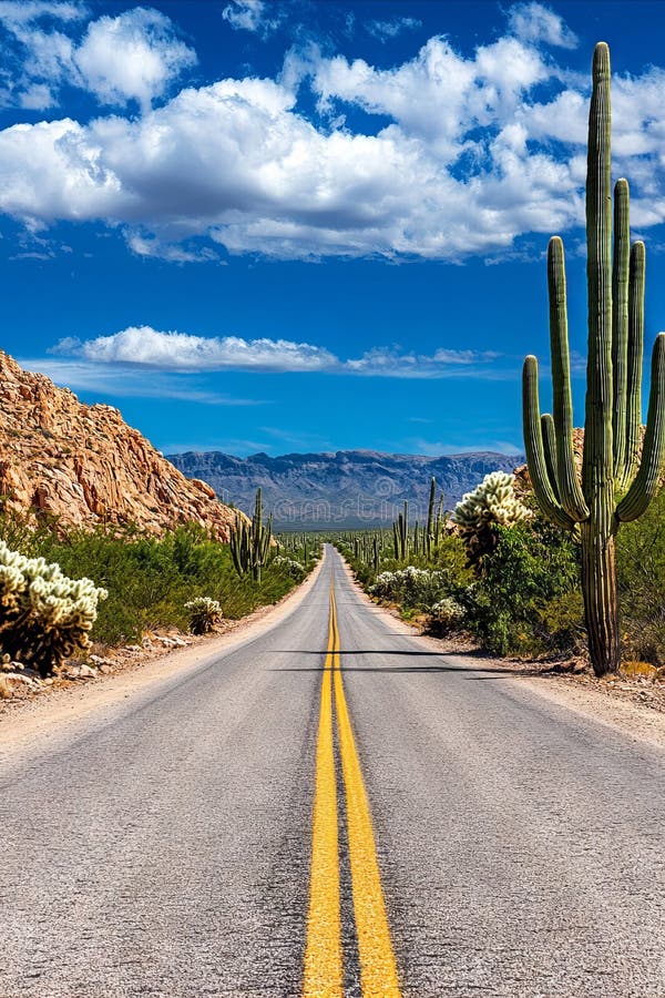 A Long Empty Road with a Yellow Line in the Middle of it Stock Photo ...