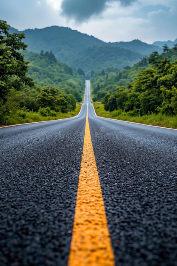 Long Road Bright Yellow Line Down Middle Stock Photos - Free & Royalty ...