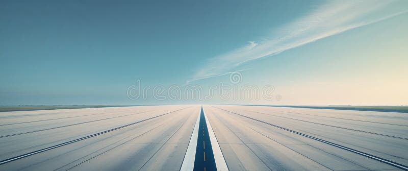 Long Empty Runway Stretching into the Horizon Under a Clear Blue Sky ...