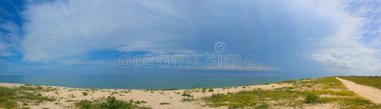 Long and Empty Sea Coast Beach Panoramic View Background Stock Photo ...