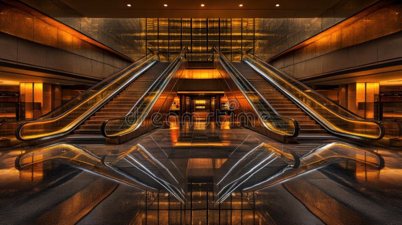 A Long Escalator Contrasts with Numerous Stairs in a Spacious Building ...