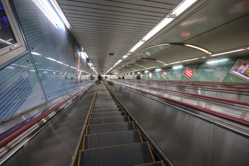 Long Escalator Inside a Modern Urban Metro Station, Tokyo Dec 8 2024 ...