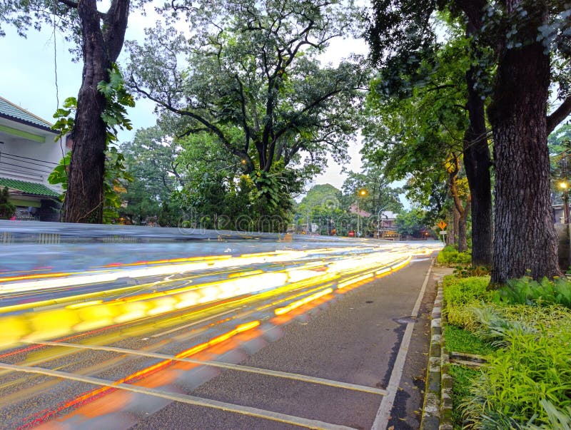 Long Exposure on Bandung Streets Lined with Trees Stock Image - Image ...