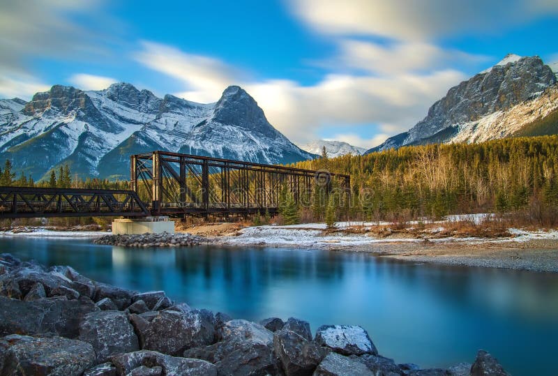 Long Exposure by the Canmore Engine Bridge Stock Image - Image of ...