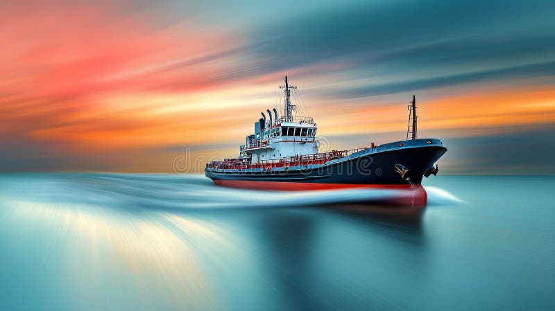 A Long Exposure Captures the Light Trail of a Container Cargo Ship with ...