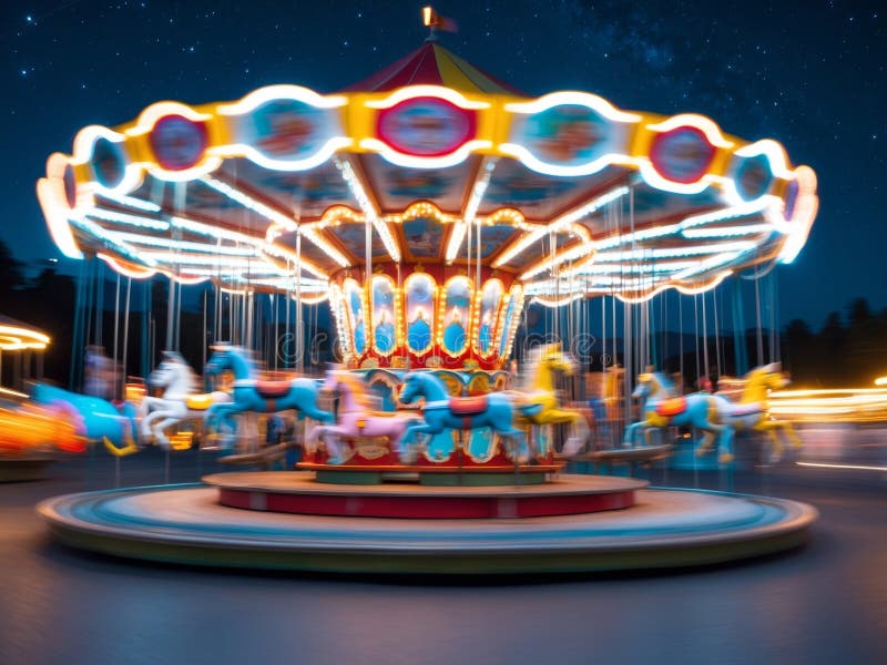 Long Exposure Captures Vibrant Carousel Spinning at Night with Glowing ...