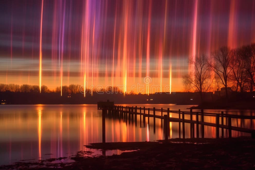 Long Exposure Capturing Light Pillars Radiant Glow Stock Illustration ...