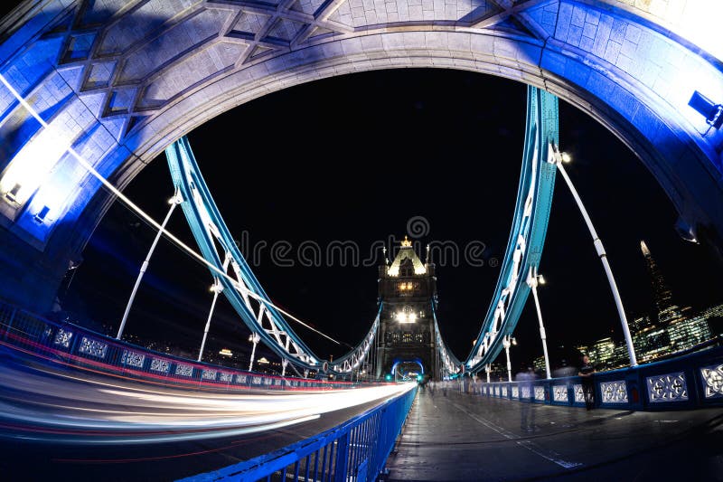 Long Exposure of Car and Bus Lights through Tower Bridge, London, UK ...