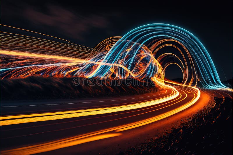A Long Exposure of a Car Light Painting on a Road at Night Time with ...