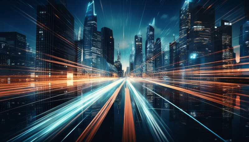 Long Exposure of Car Light Trails with Skyscrapers a Fusion of Cyber ...