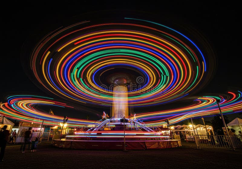 Long Exposure Circular Light Patterns Created by Spinning Carnival Ride ...