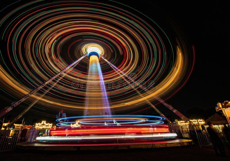 Long Exposure Circular Light Patterns Created by Spinning Carnival Ride ...