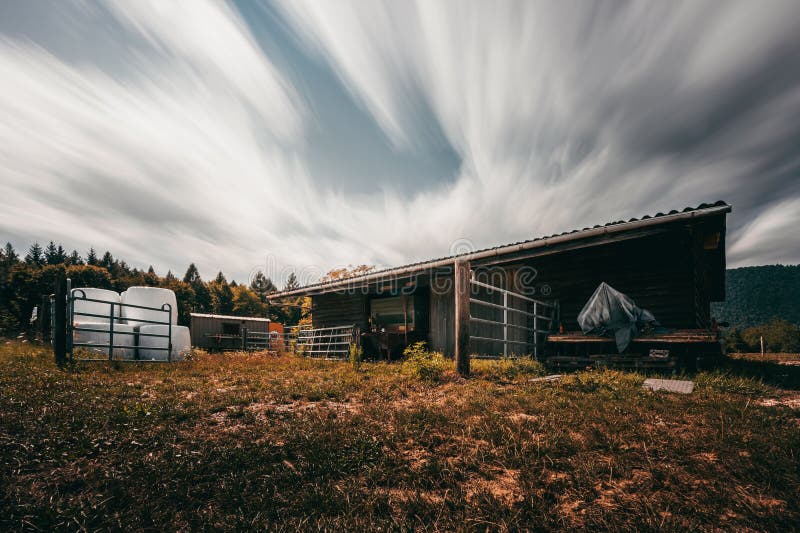 Long Exposure of a Countryside Farm Under the Cloudy Sky Stock Image ...