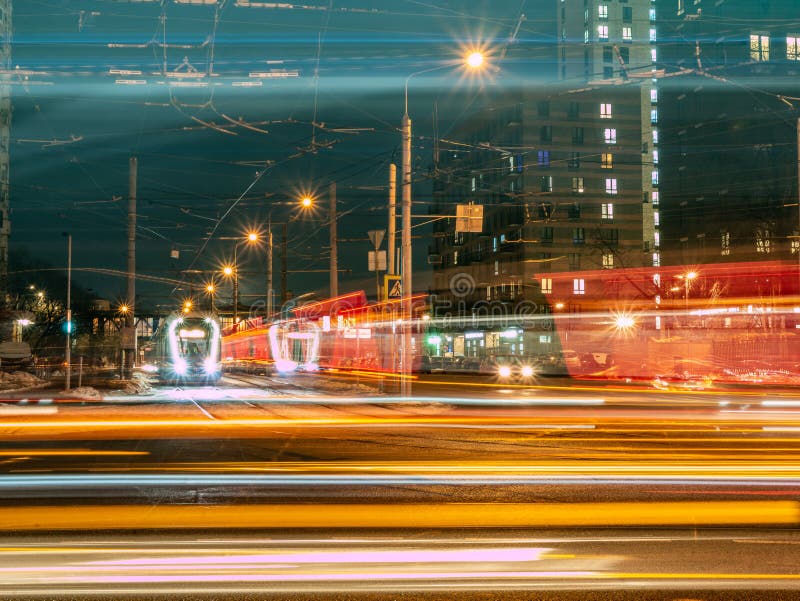 Long Exposure the Crossroads of the Night City on a Long Exposure Stock ...