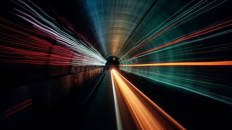 Long Exposure Dynamic Speed Light Trails in a Tunnel. Generative Ai ...