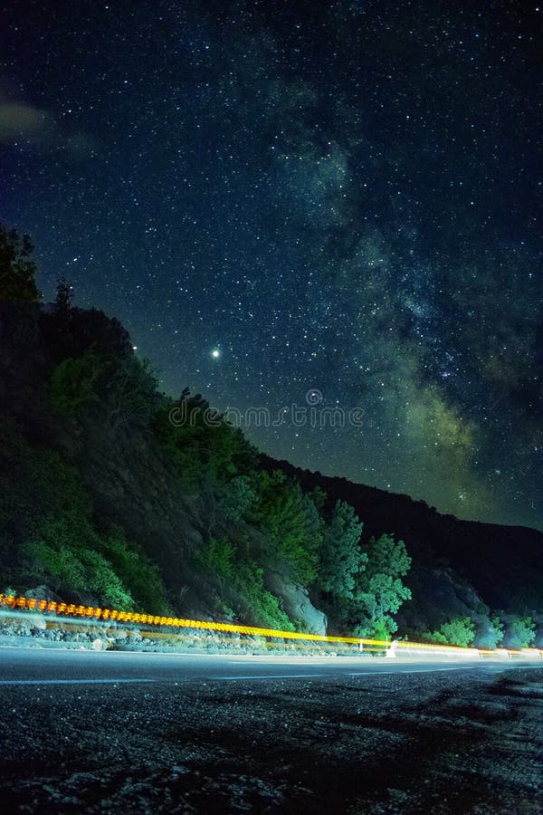 Long Exposure Fast Moving Light Trails on Highway,with Milky Way and ...