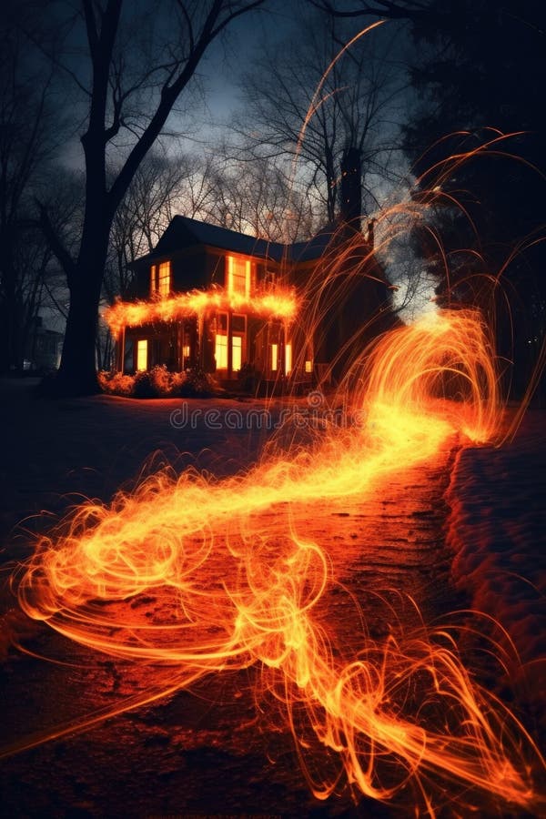 Long Exposure of Fire Creating Glowing Lines Stock Illustration ...