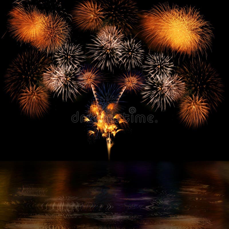 Long Exposure of Fireworks Selection and Reflectio Stock Image - Image ...