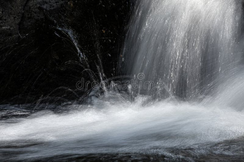 Long Exposure of Flowing Water in Natural Stream with Dark Background ...