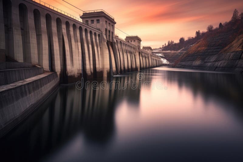 Long Exposure of Flowing Water Over Dams Crest Stock Image - Image of ...
