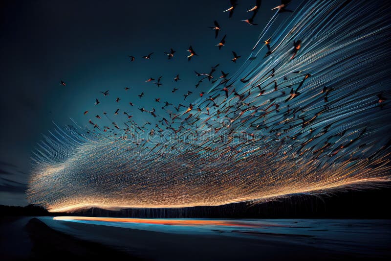 Long Exposure of Flying Flock of Birds, with Their Wings Creating ...