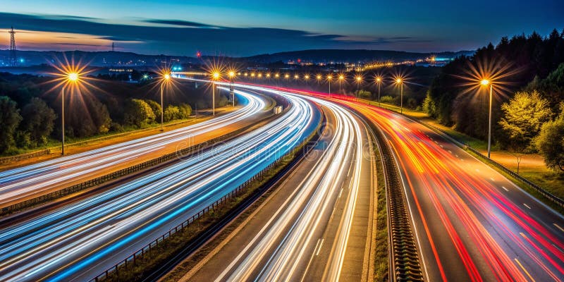 Long Exposure of a Freeway at Night Capturing the Streaks of Light from ...