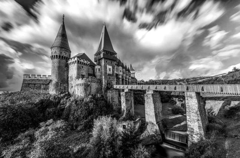Long Exposure Grayscale of the Corvin Castle Stock Image - Image of ...