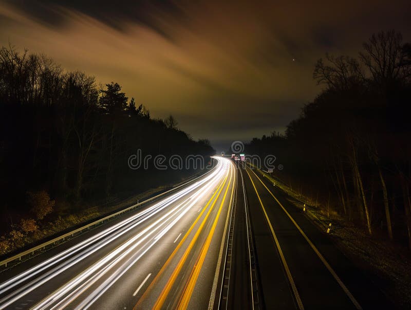 A Long Exposure of a Highway at Night Stock Photo - Image of grass ...