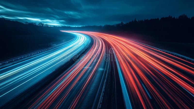 Long Exposure of Highway Traffic Lights at Night Stock Illustration ...