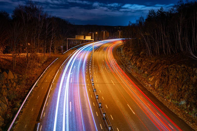 Long Exposure of Highway Traffic at Night Stock Image - Image of ...