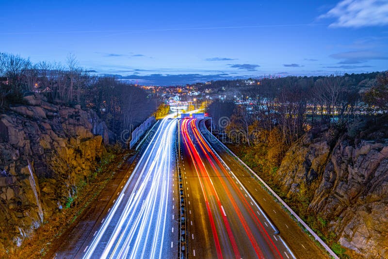 Long Exposure of Highway Traffic at Night Stock Photo - Image of ...
