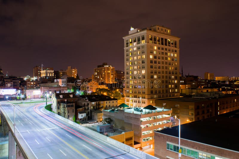 Long Exposure of Highways at Night Time in Baltimore, Maryland Stock ...