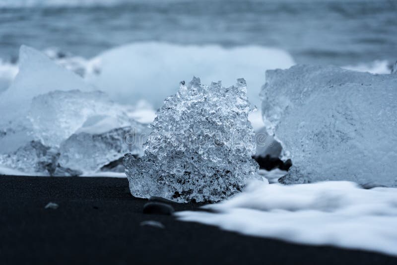 Long Exposure of Ice Pieces on Diamond Beach Iceland Stock Image ...