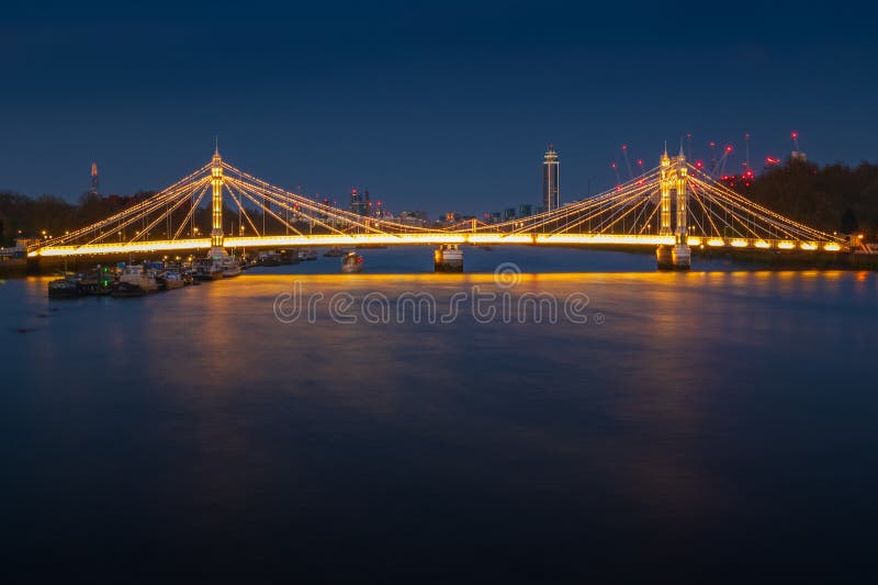 Long Exposure, Illuminated Albert Bridge in London Stock Image - Image ...