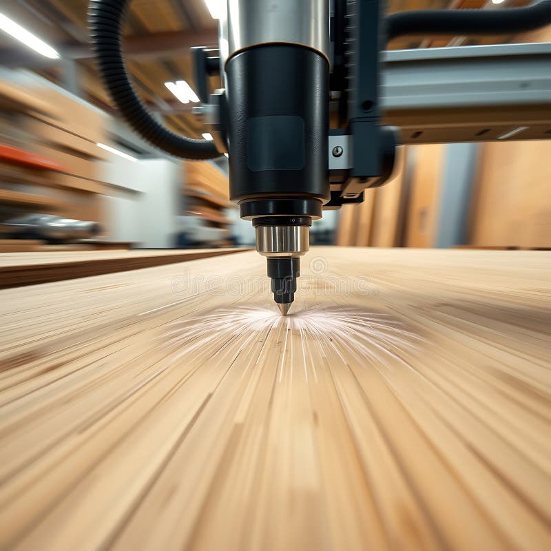 A Long Exposure Image of a CNC Router Cutting through Wood with Visible ...