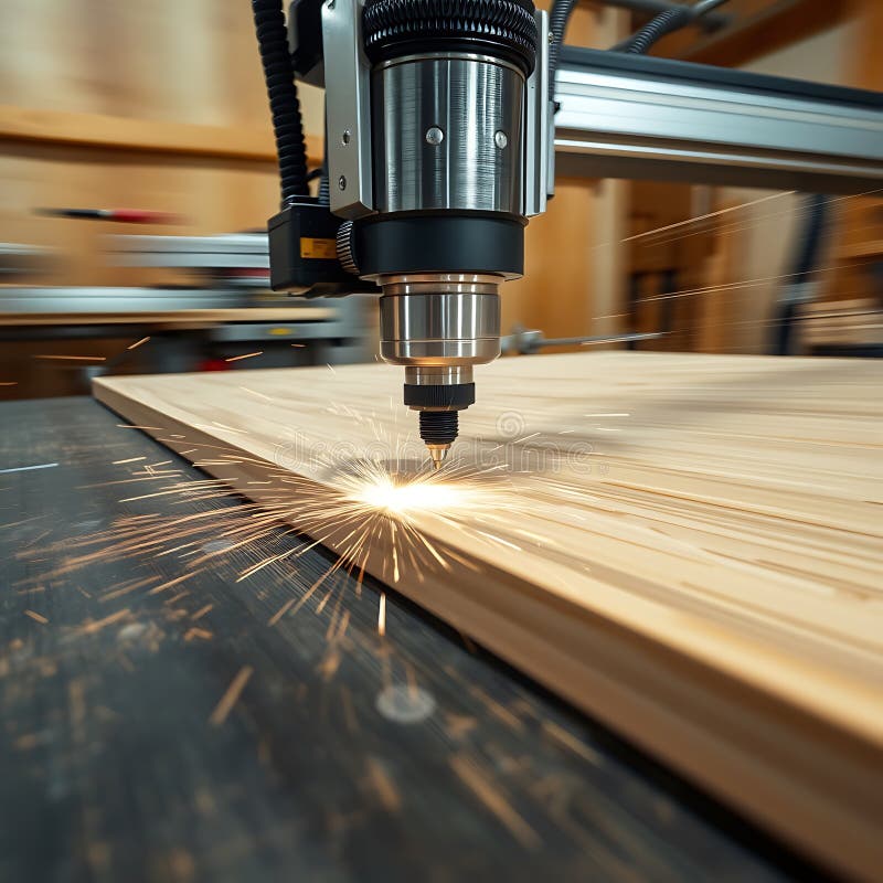 A Long Exposure Image of a CNC Router Cutting through Wood with Visible ...